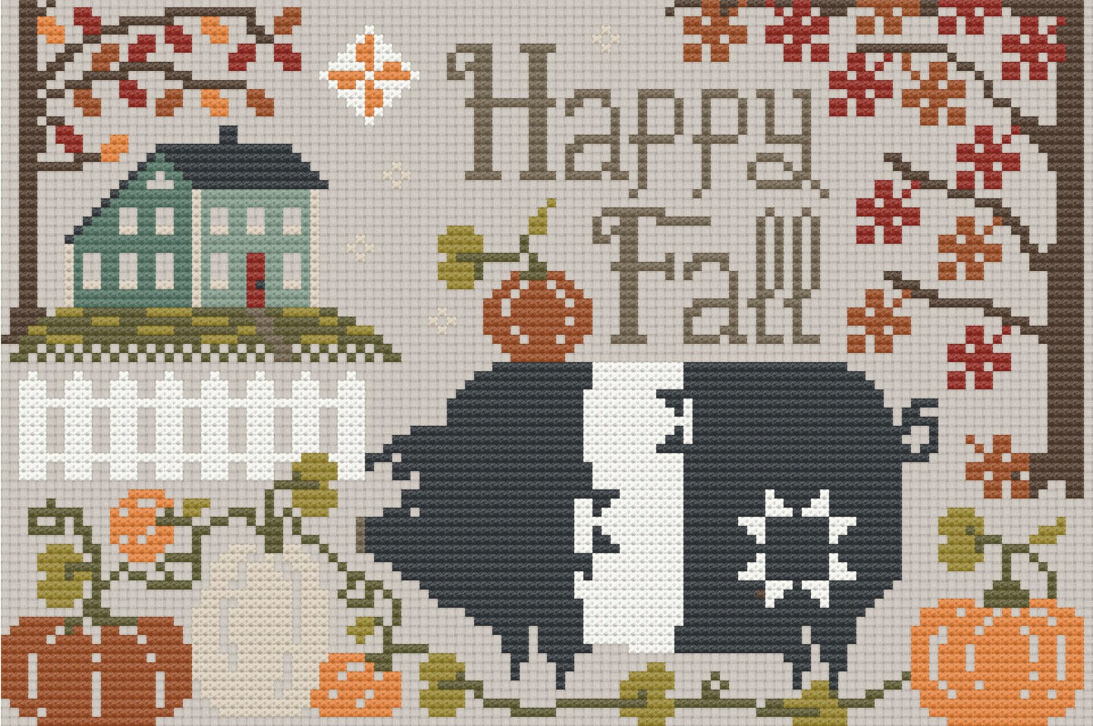 Happy Fall Pig in a Pumpkin Patch Primitive Folk Art Cross - Etsy