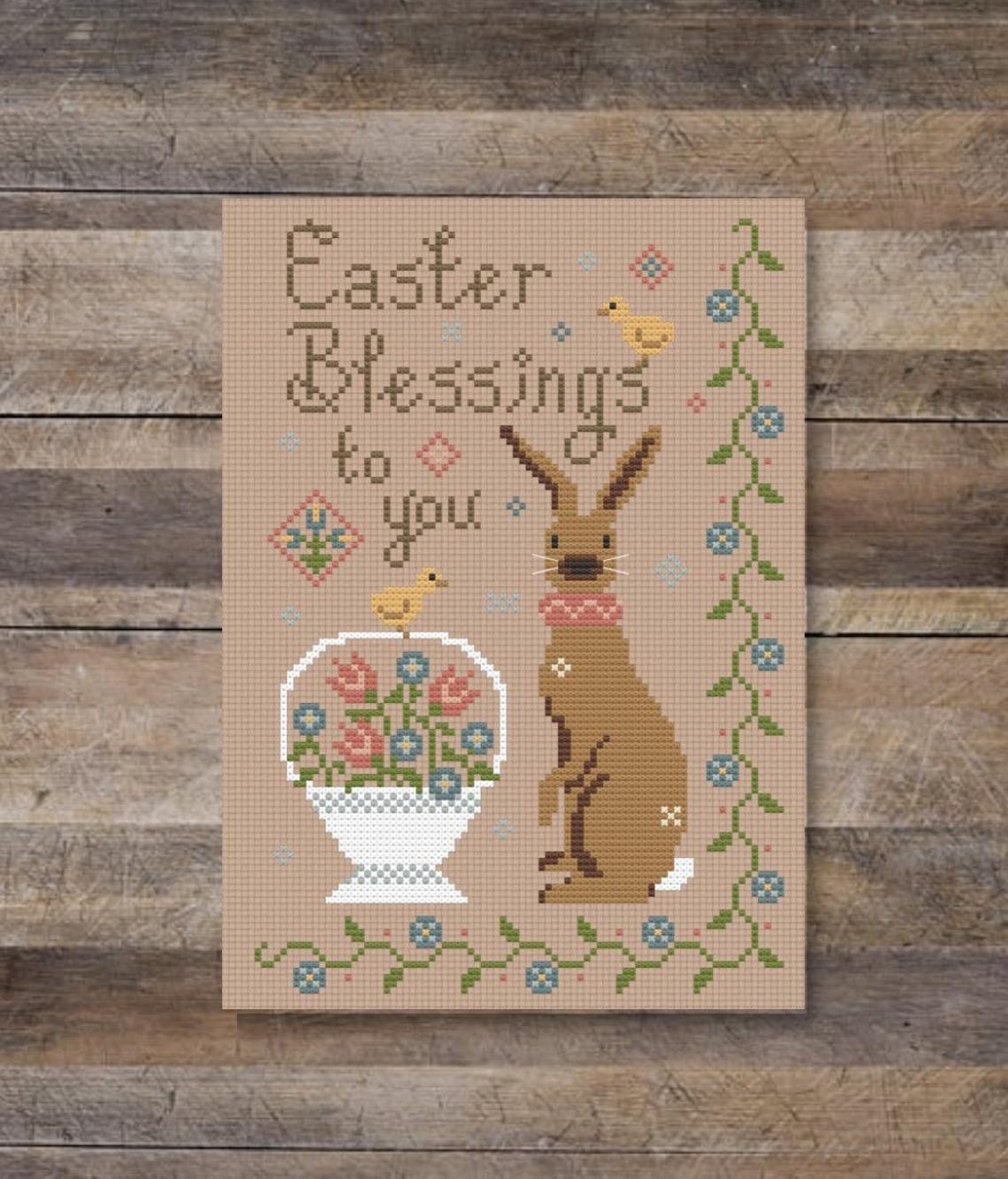 Easter Blessings, a Cute Bunny, Basket of Spring Flowers and Chicks ...