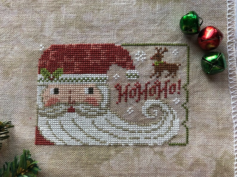 Santa Ornament 2022, Cute Vintage Face, Swirly Beard and Rudolph Deer ...