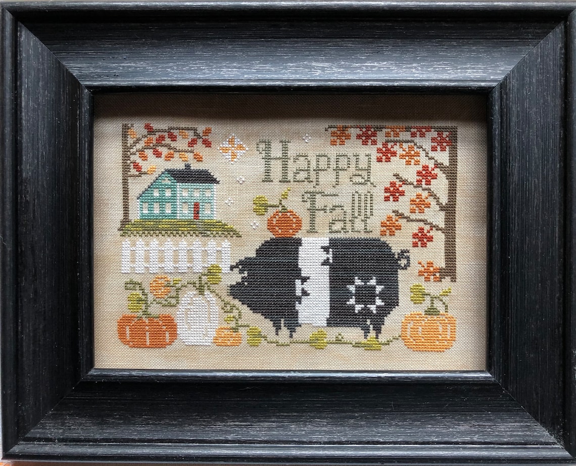 Happy Fall Pig in a Pumpkin Patch Primitive Folk Art Cross - Etsy