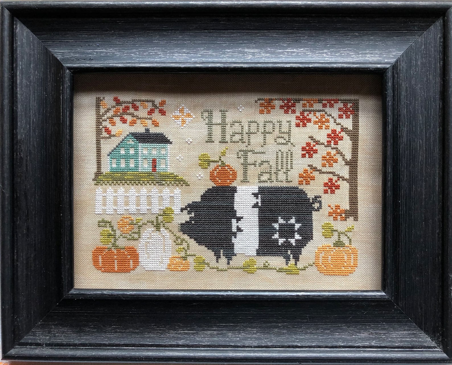 Happy Fall Pig in a Pumpkin Patch Primitive Folk Art Cross - Etsy