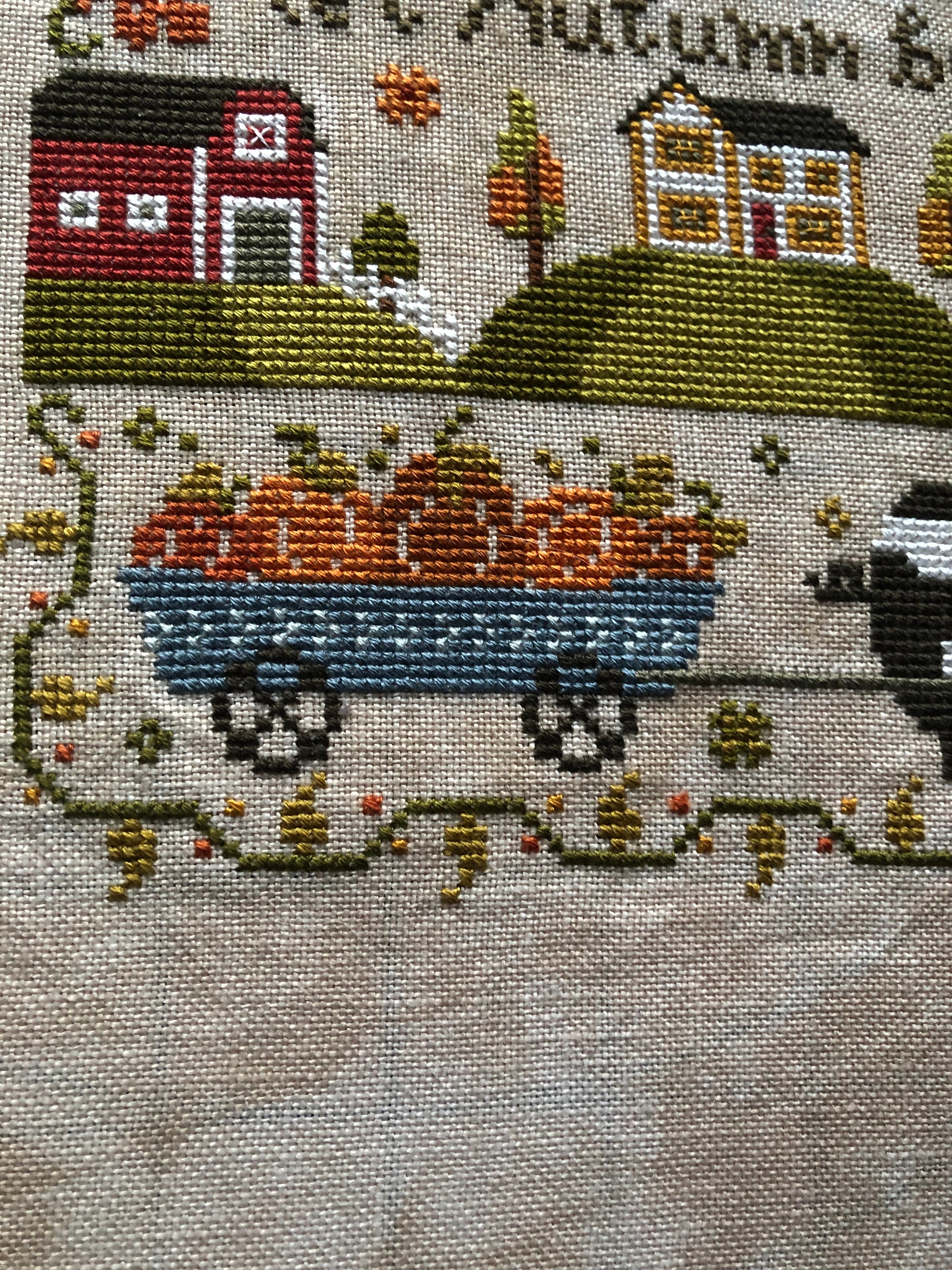 Let Autumn Begin, Pig Pulling Wagon Full of Pumpkins, Houses and Barn ...