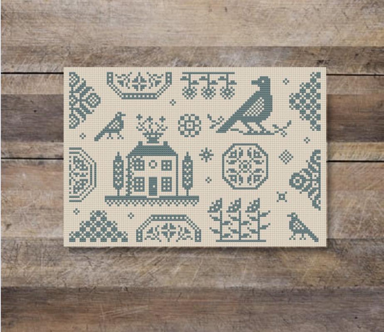 Bird Quaker, Red Quaker Motifs, Birds, House, Flowers Primitive Folk ...