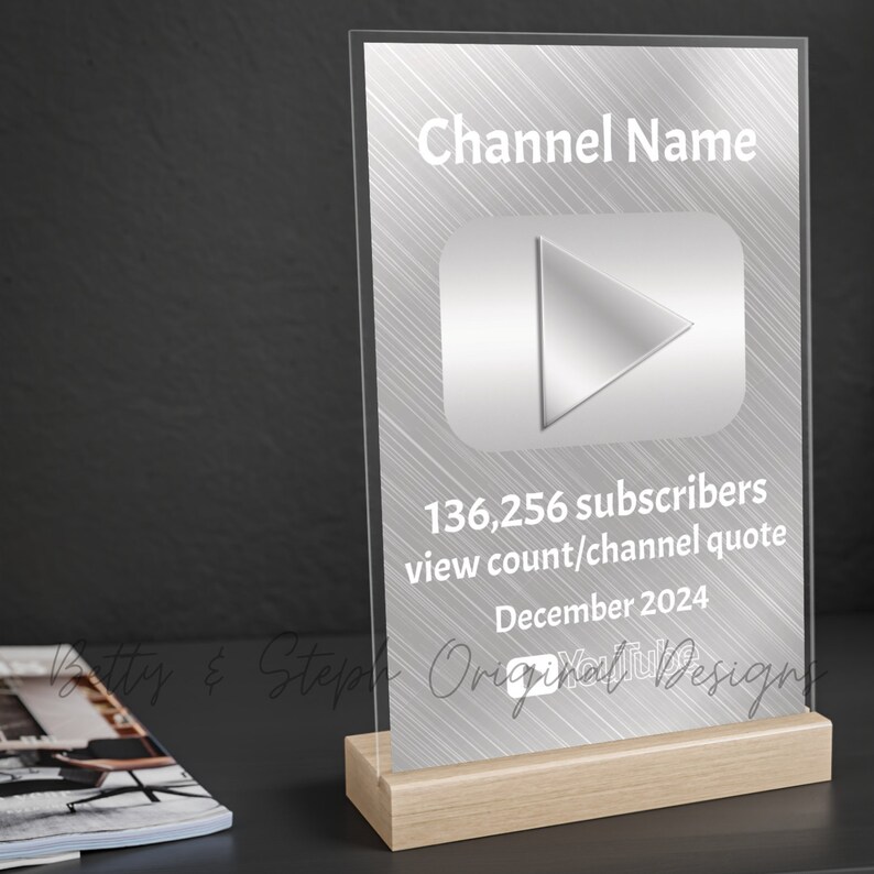 Personalized Gold Silver Play Button Custom Subscriber Count Acrylic ...