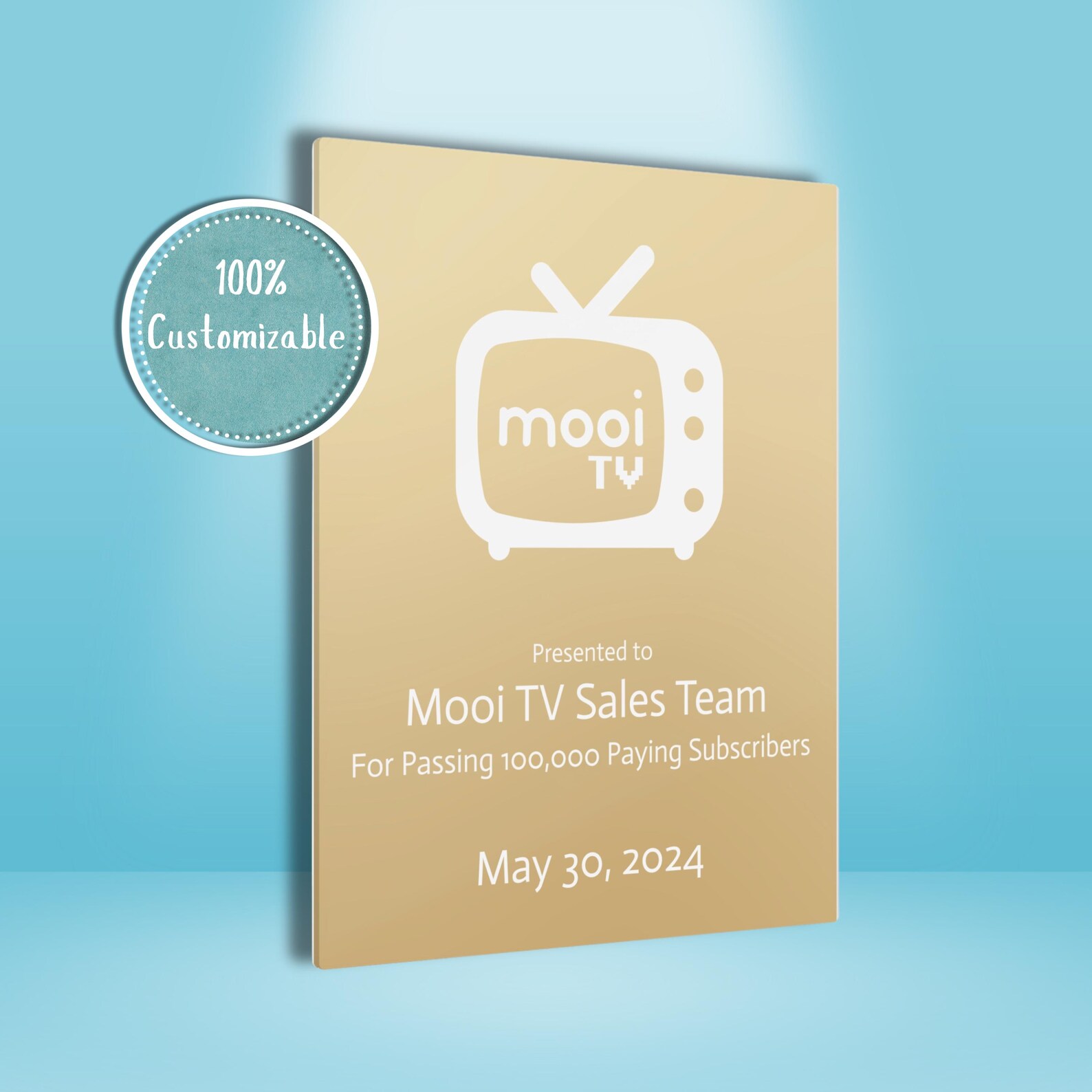 Personalized Content Creator Award, Corporate Plaque, Custom Gold Play ...