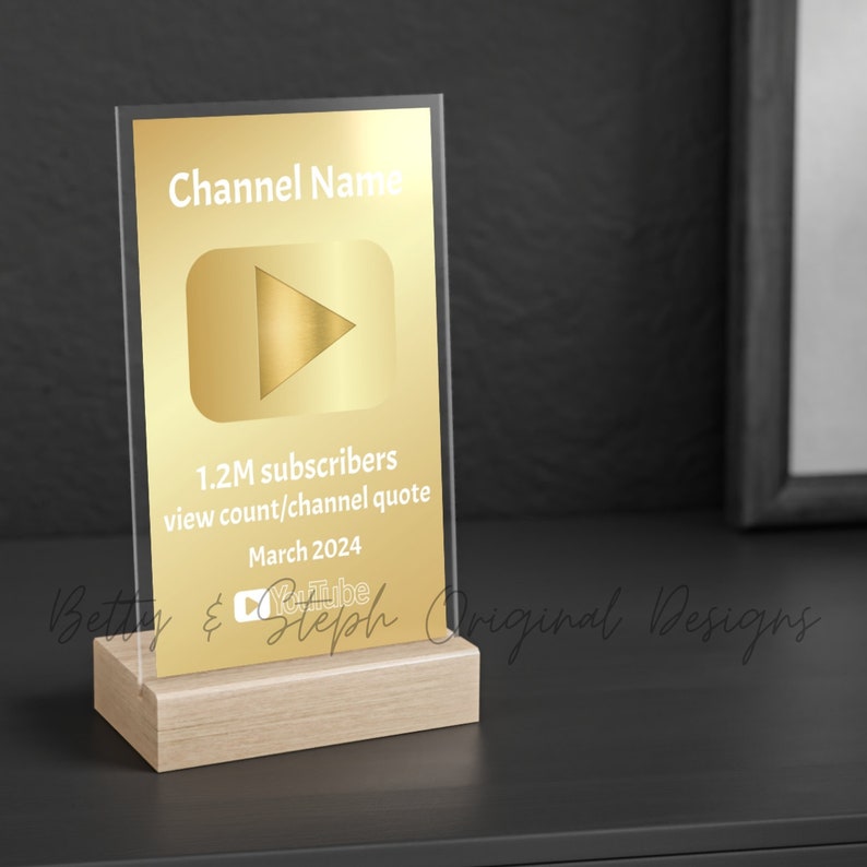 Personalized Gold Silver Play Button Custom Subscriber Count Acrylic ...