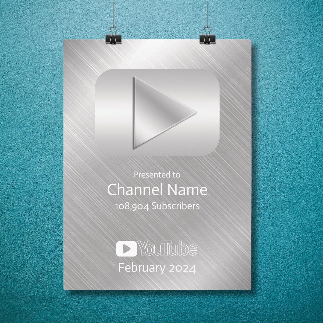 Personalized Silver Play Button Uncoated Posters, Multiple Sizes With ...
