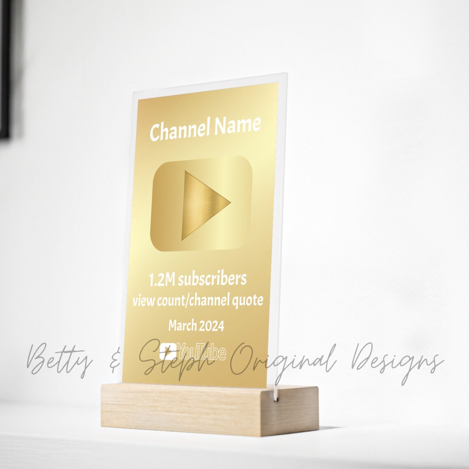 Personalized Gold Silver Play Button Custom Subscriber Count Acrylic ...