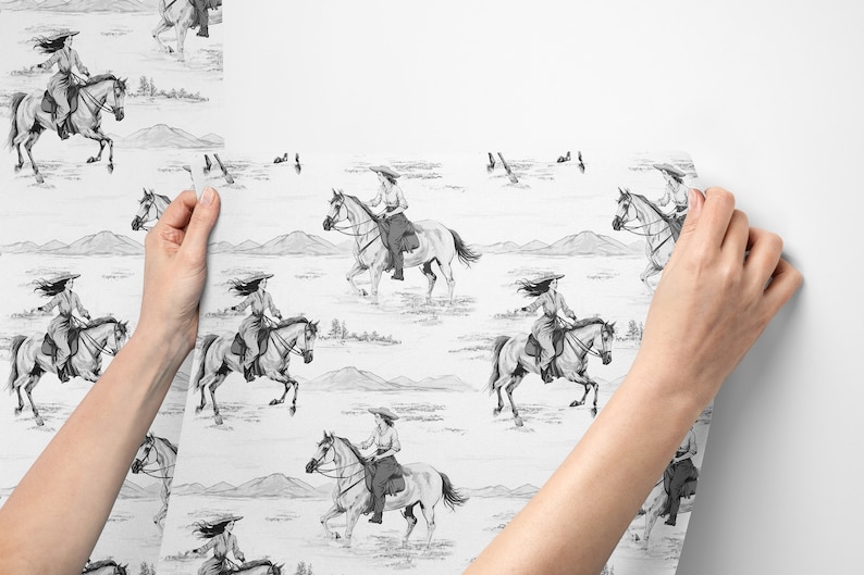Cowgirl Wallpaper in Black & White, Removable Peel and Stick - Etsy