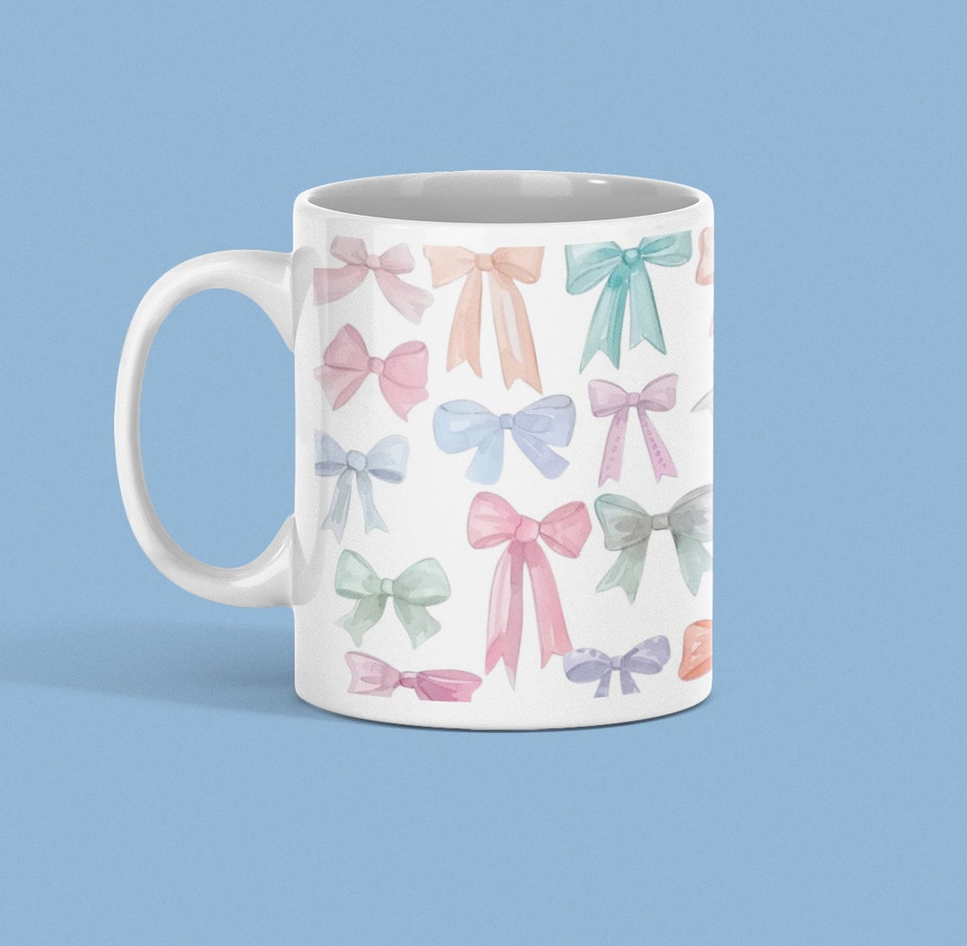 Trendy Mug Pastel Bow Design Ceramic Cup Gift for Friend Drinkware Gift ...