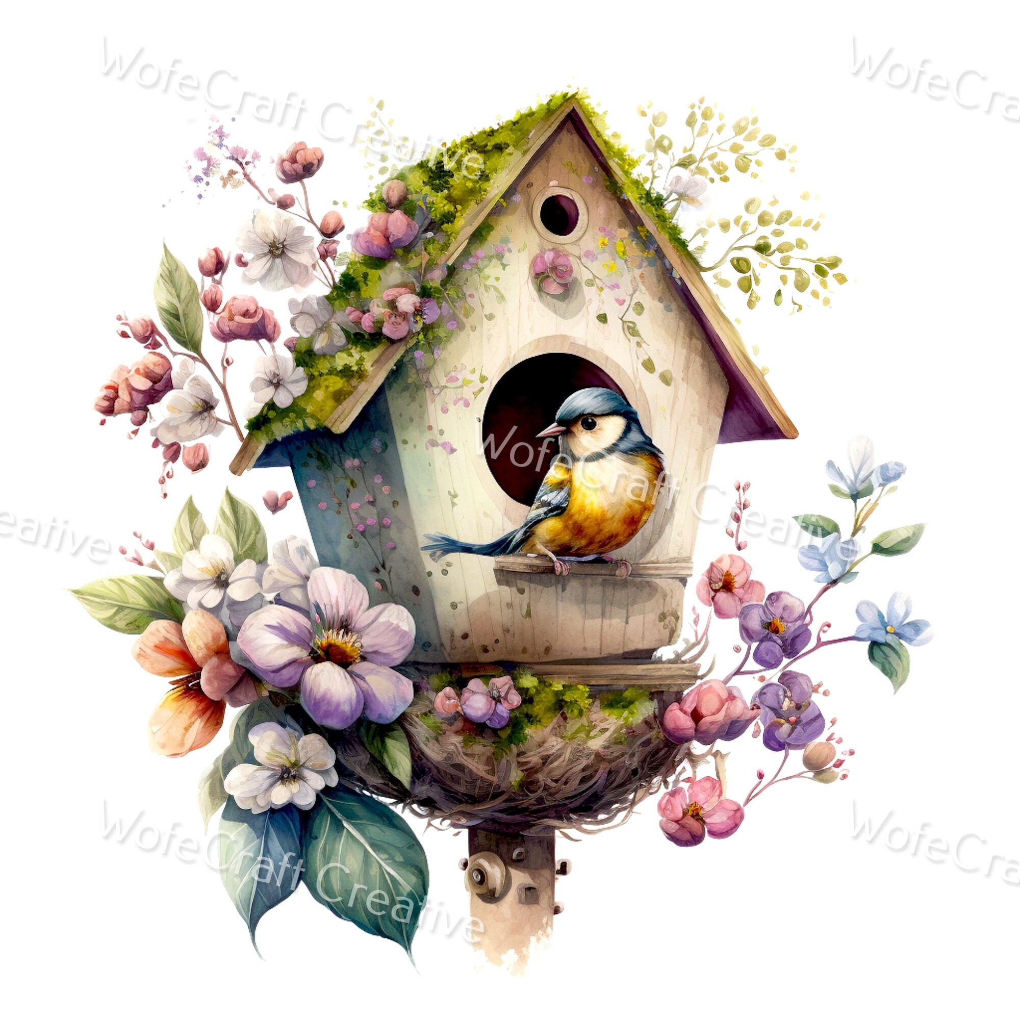 Watercolor Spring Clipart Birdhouse Collection Clipart Birdhouse Pngs ...