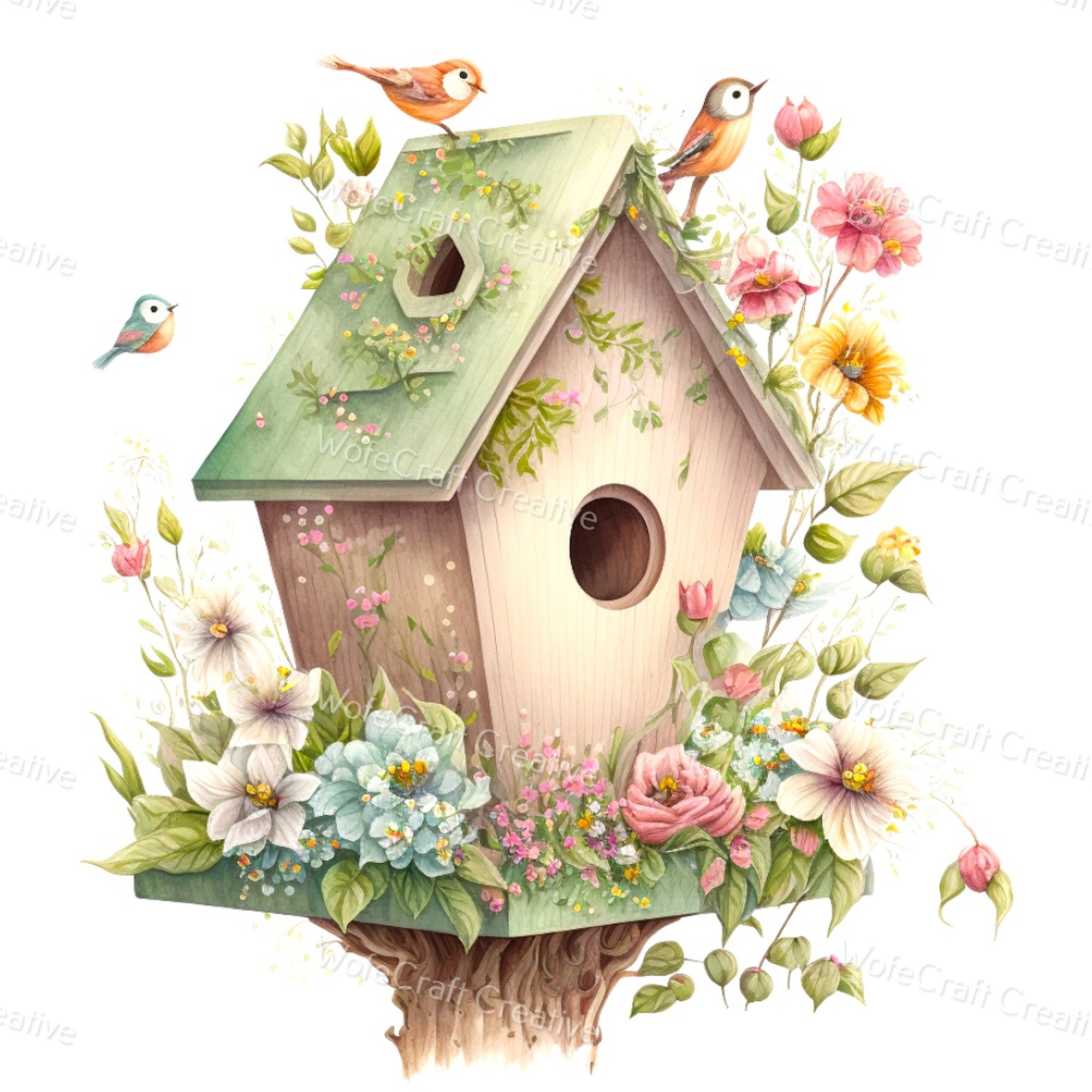 Spring Garden Bird House Design Birdhouse Garden Clipart - Etsy