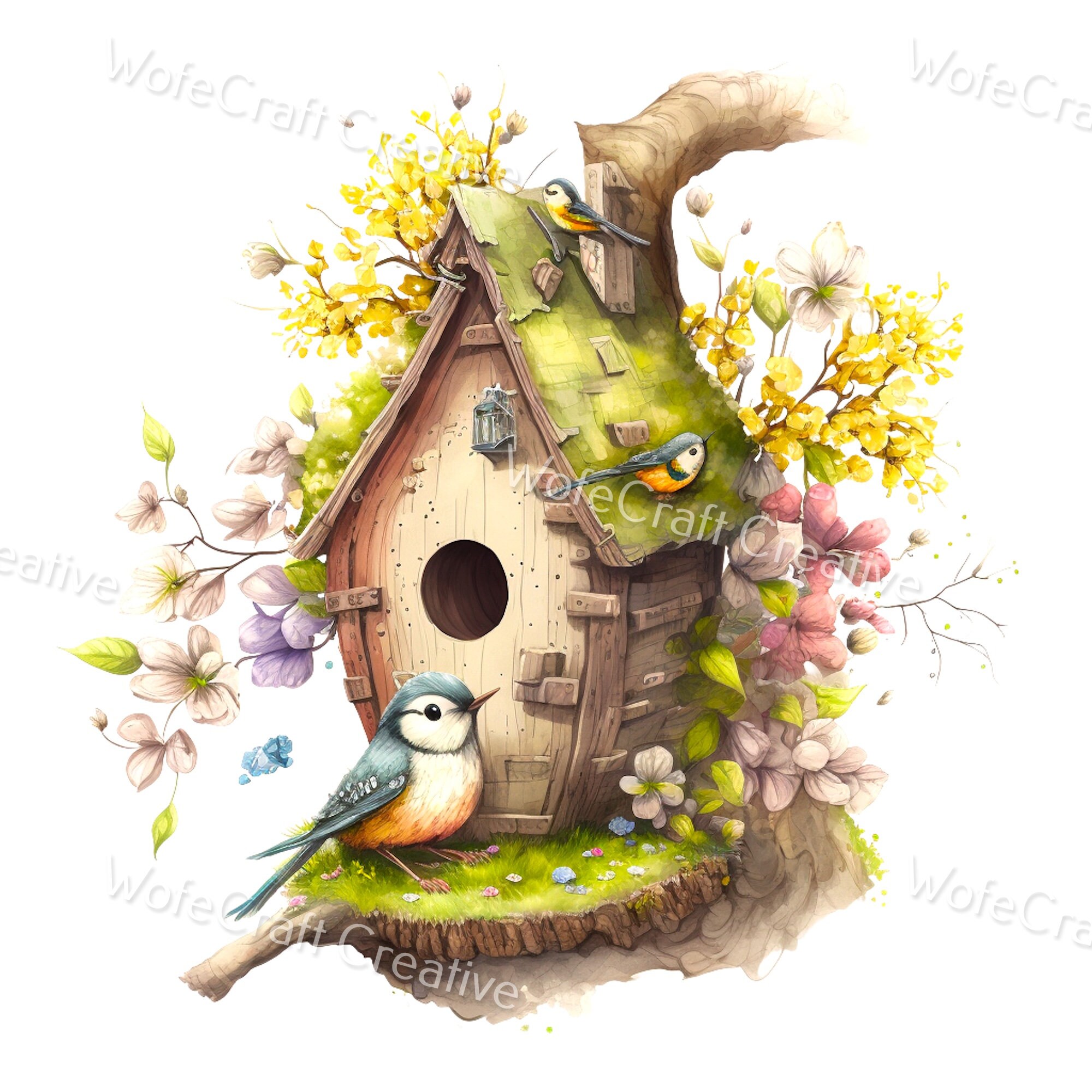 Watercolor Spring Clipart Birdhouse Collection Clipart Birdhouse Pngs ...