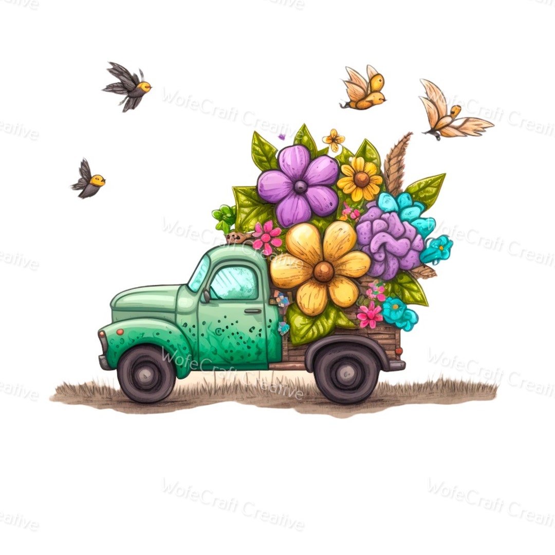 Retro Farm Truck Vintage Clip Art Farm Truck PNG Retro Truck Pink ...