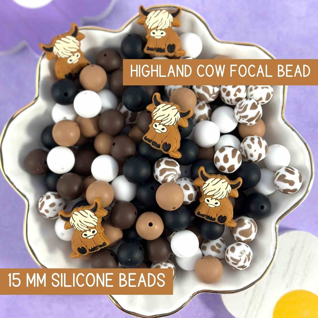 Cow Print Bulk Bead With Highland Cow Focal Bead 15MM Silicone 5 ...