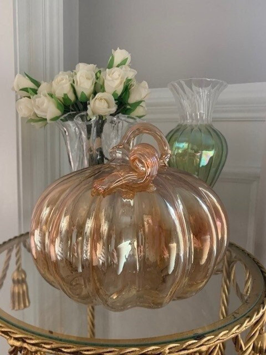 Beautiful Mouth-blown Clear Glass Pumpkin With Amber Luster - Etsy