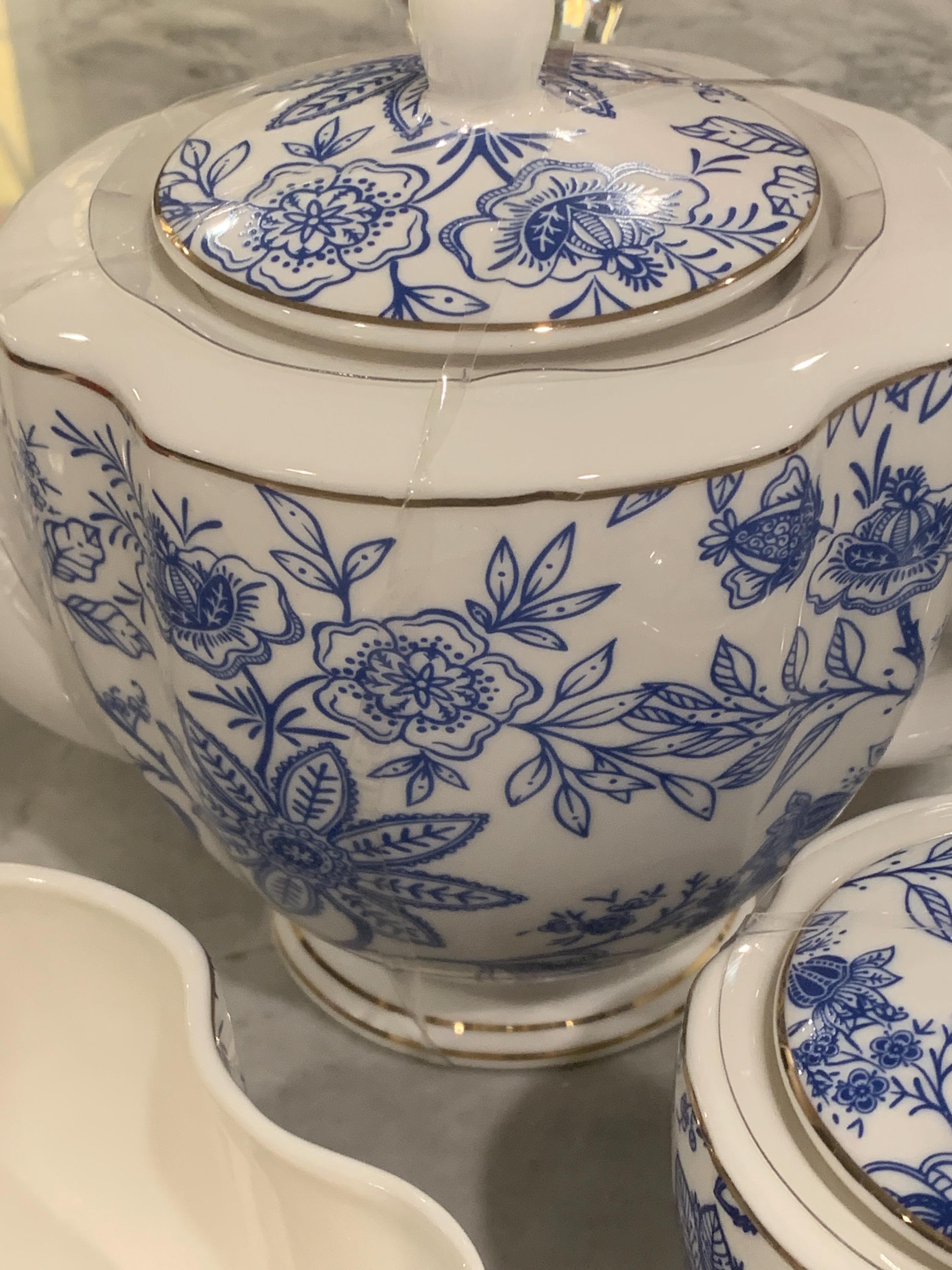 Blue and White Floral Lidded Teapot And/or Sugar & Cream Set | Blue ...