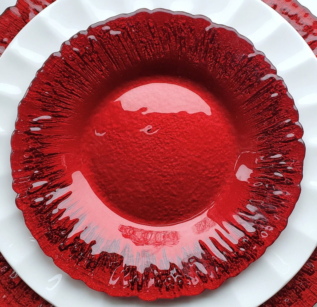 Stunning Set of 4 Ruby Red Glass Salad or Dessert Plates W/scalloped ...