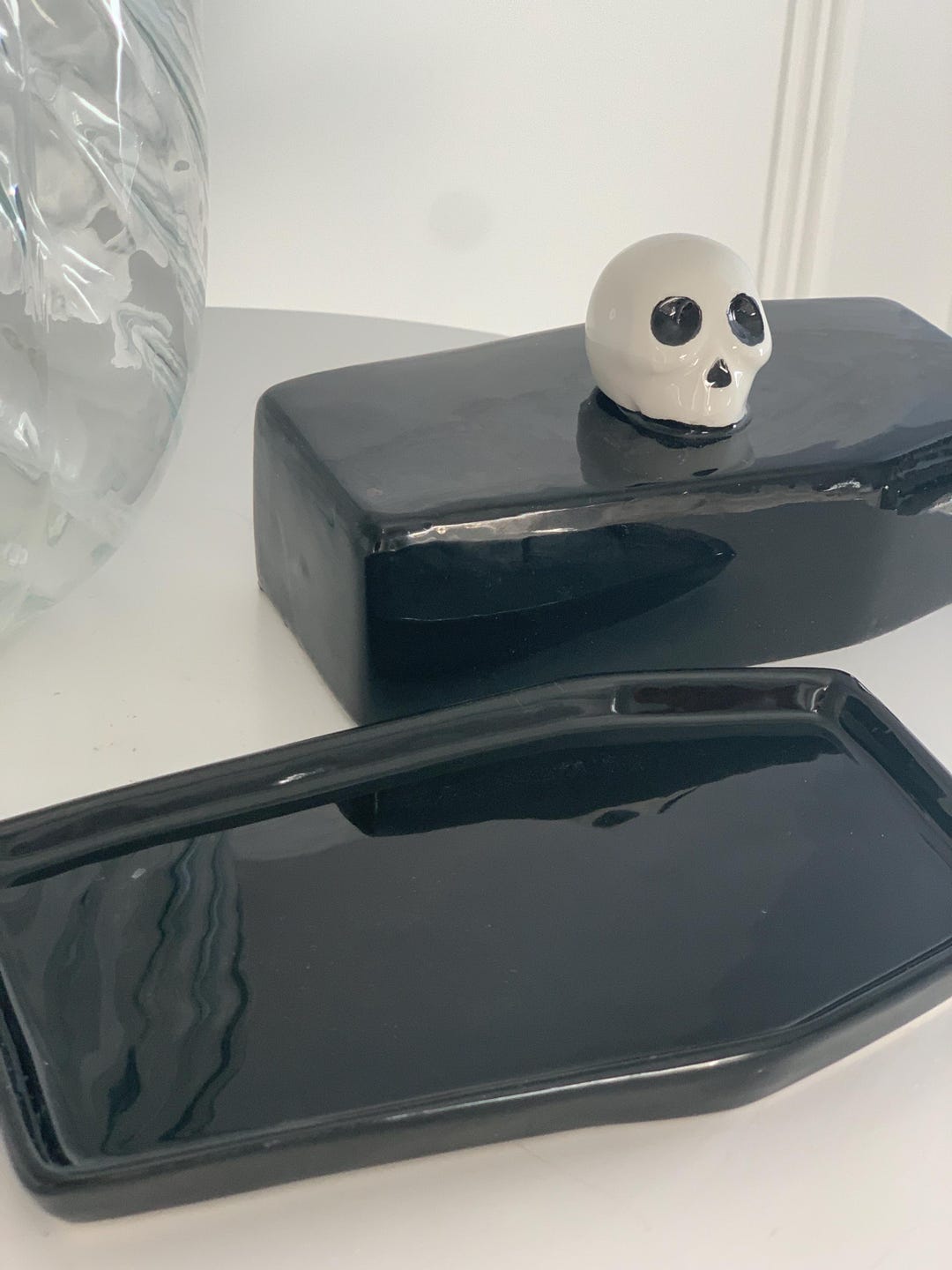 Skull Head Coffin Shaped Butter Dish Black Butter Server With White ...