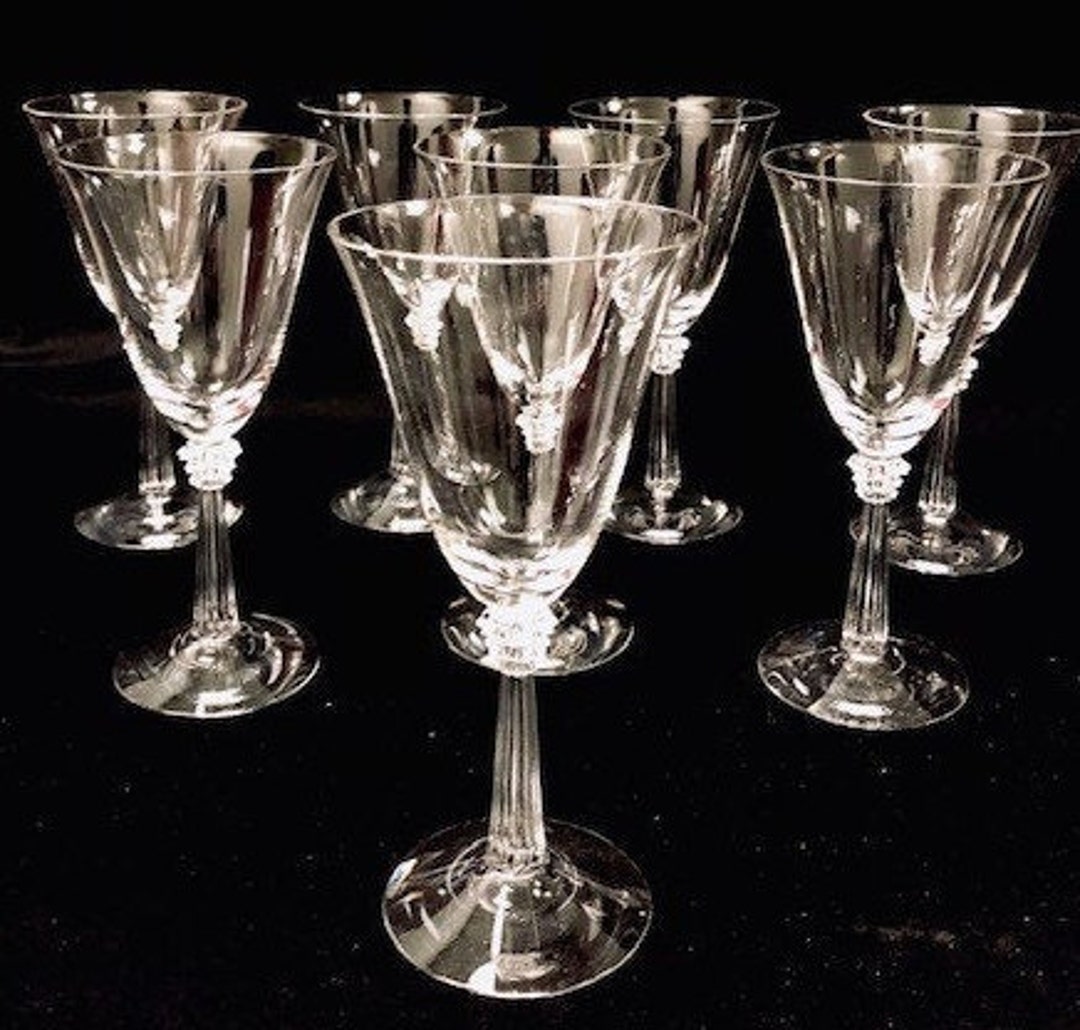 Stunning Vintage Flared Crystal 7.5 Wine Goblets Ribbed Column Stem ...