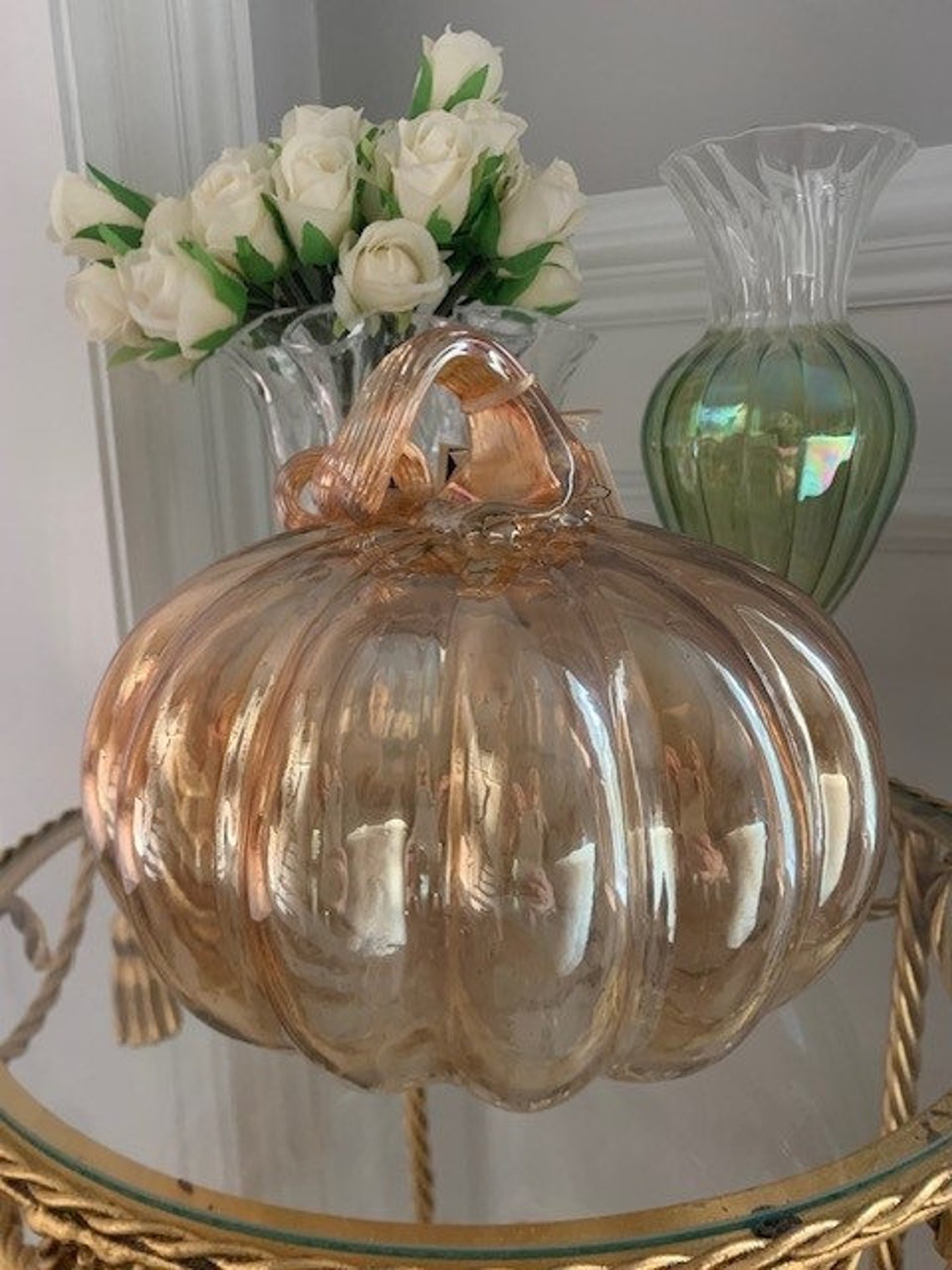Beautiful Mouth-blown Clear Glass Pumpkin With Amber Luster - Etsy