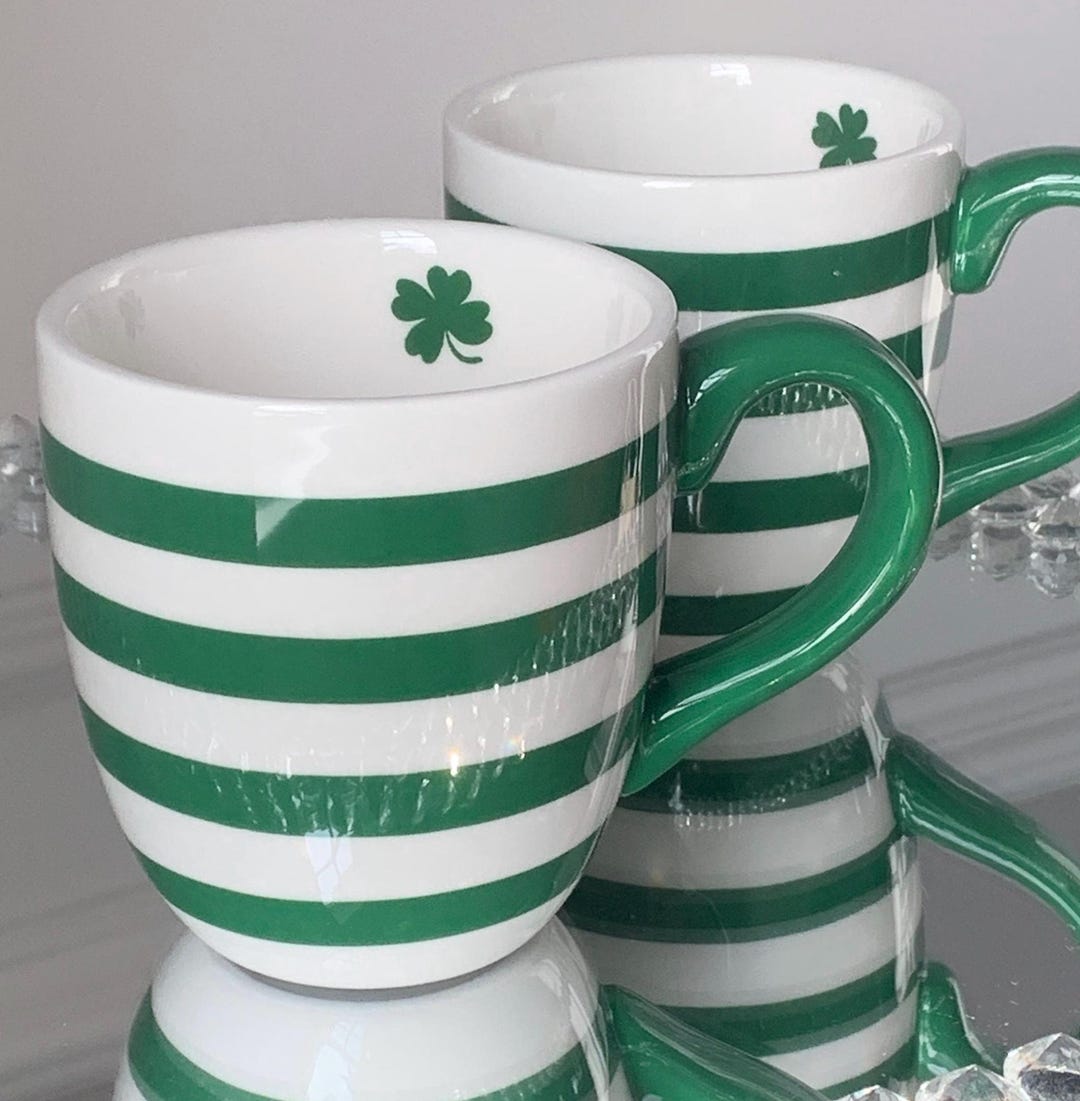 Set of 2 Painted Irish Charm Mugs | White Painted Pottery W/green ...