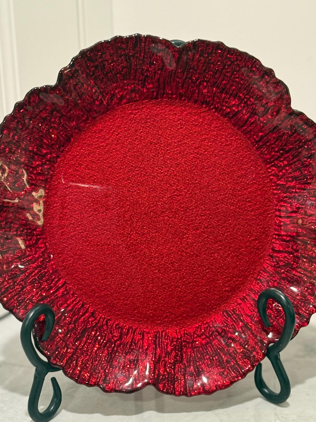 Set of 4 Ruby Red Glass Salad Plates With Scallop Rim 8” | Perfect for ...