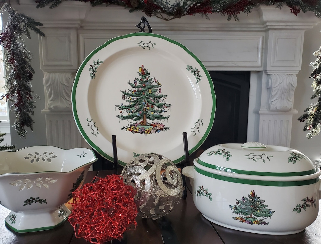 Vintage Spode Christmas Tree Serving Collection|2 Quart Oval Covered ...