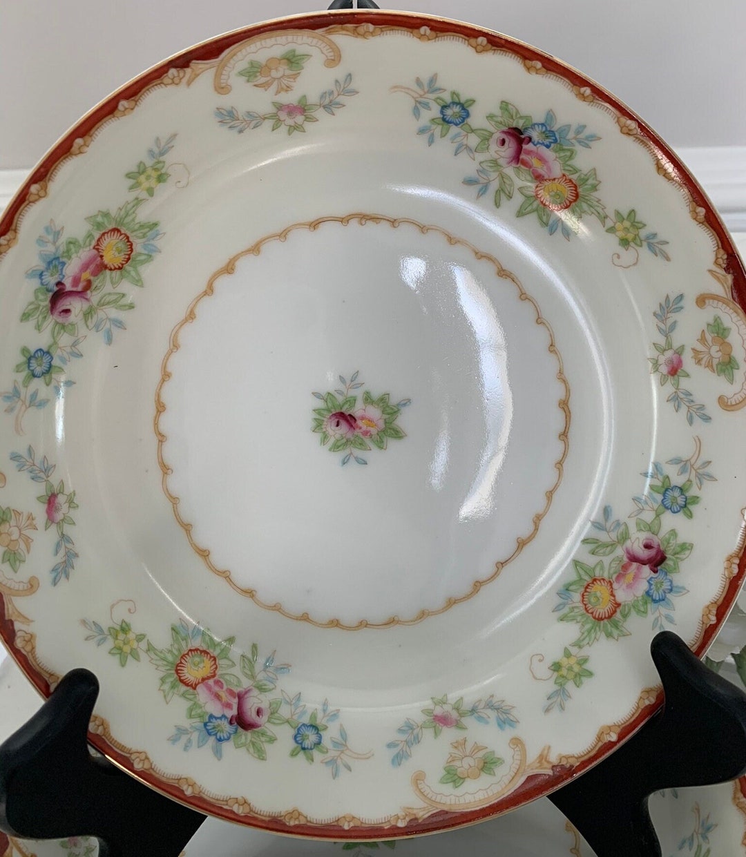 Set of 4 Kongo Japan China Hand Painted STS Floral Bouquet and Gold ...