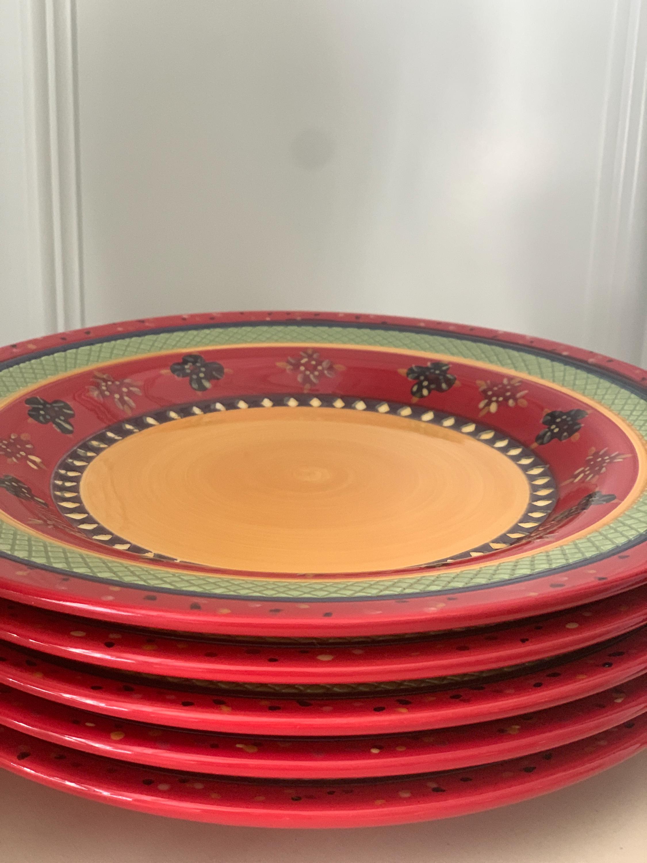 Set of 4 Southwestern Style 11" Dinner Plates | Vibrant Red, Embossed ...