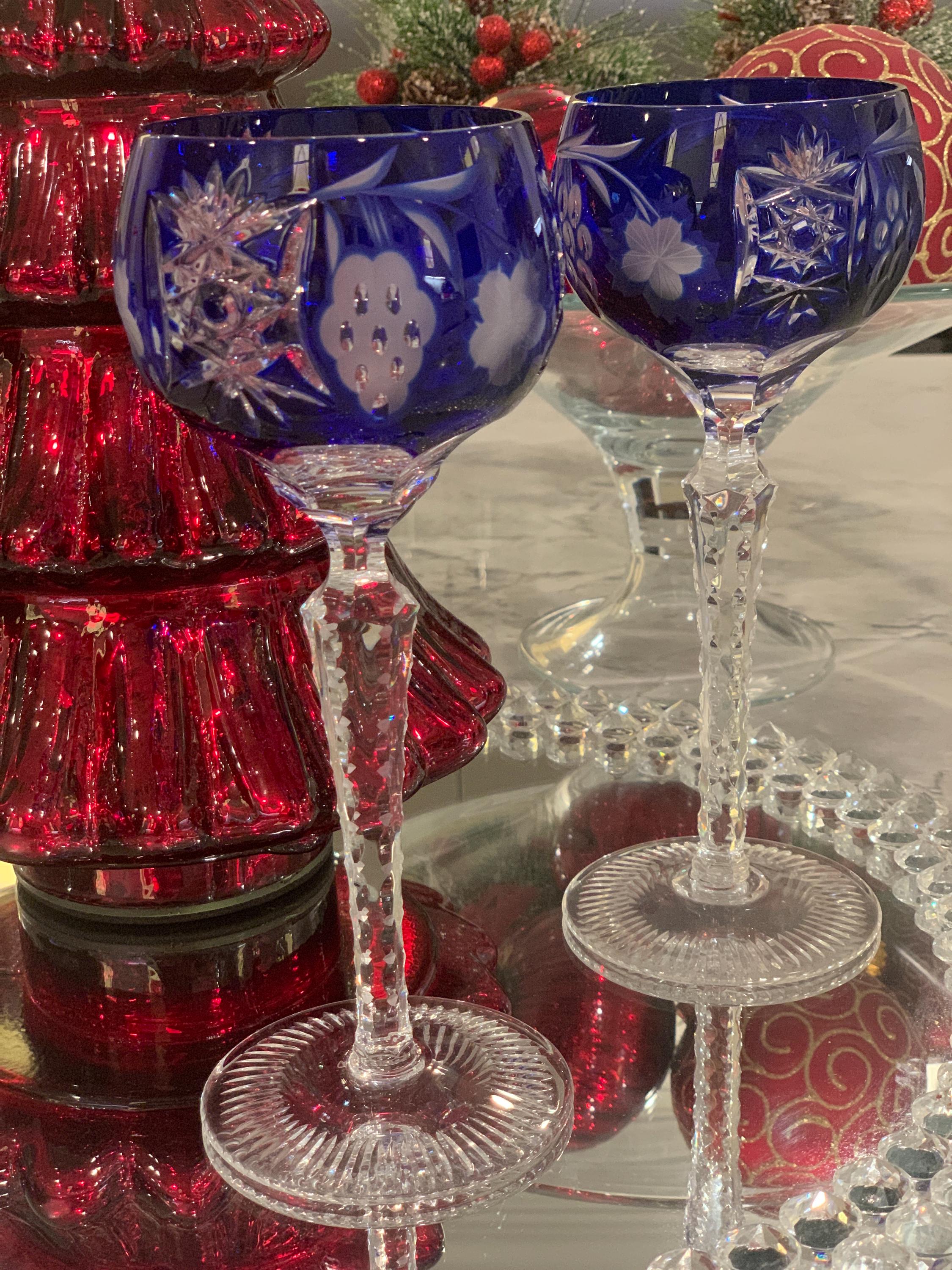 One Nachtman Traube Deep Cobalt Cut to Clear Crystal Wine Hock 8.25 ...