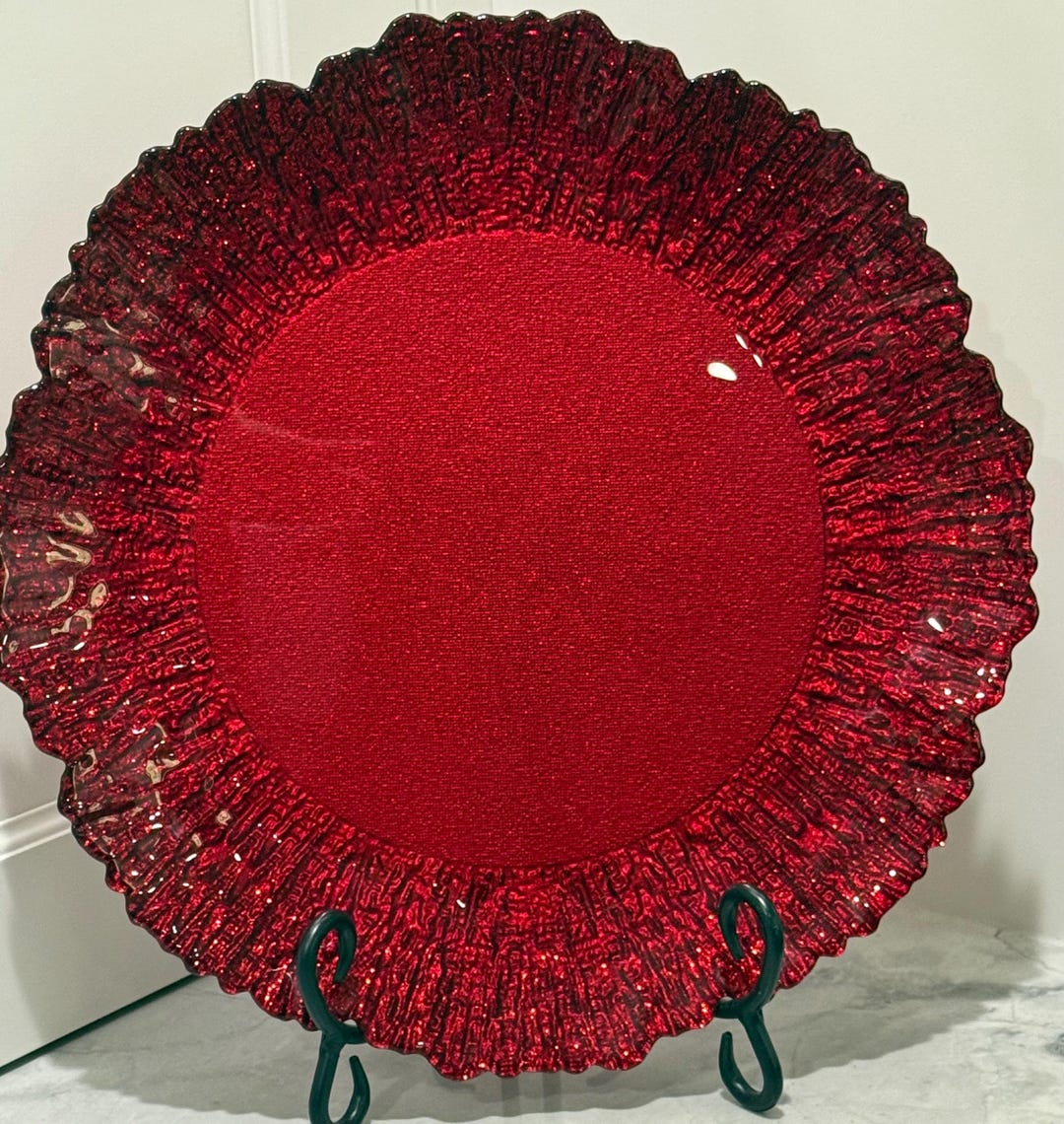 Set of 4 Ruby Red Glass Dinner Plates With Scallop Rim 11 7/8 ...