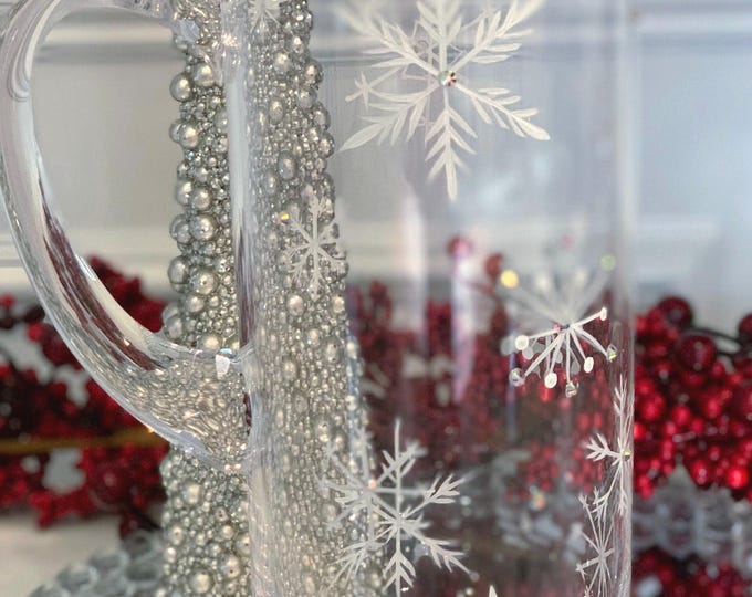 Glass Snowflake Pitcher With Iridescent Crystal Jewels 10.75" | Crystal ...