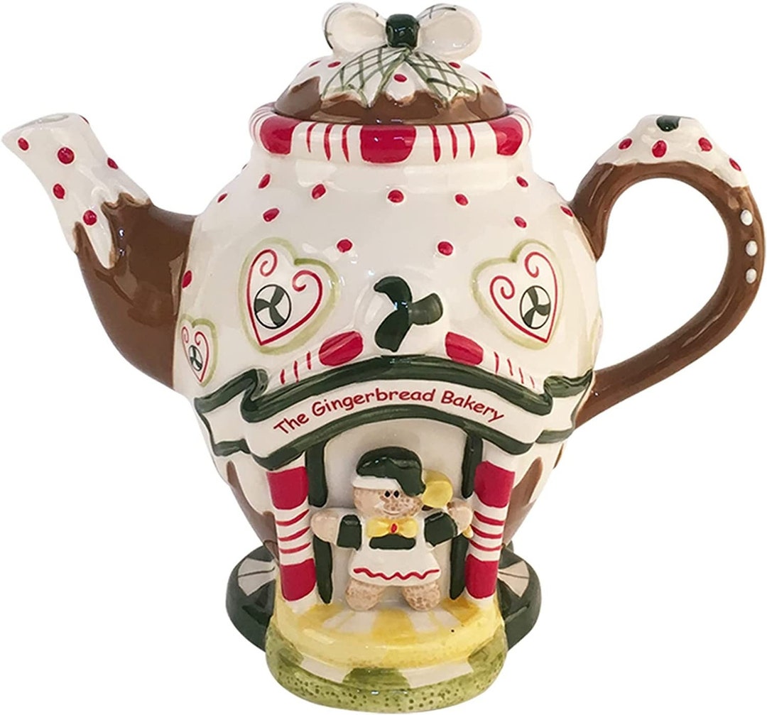 Blue Sky Gingerbread Bakery Teapot Let It Snow With This - Etsy