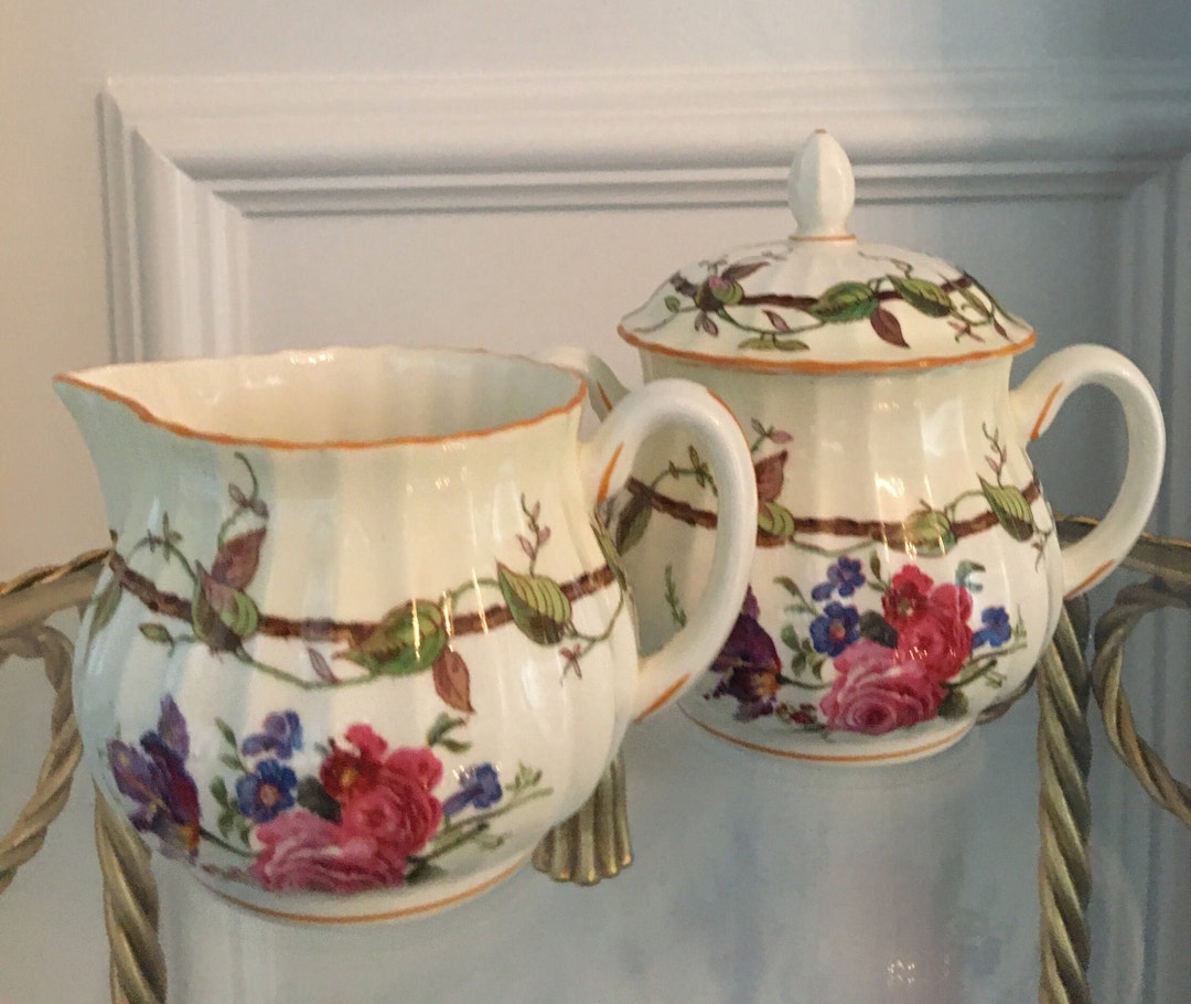 Rare Vintage Royal Worcester Florence Sugar and Creamer | Lidded Sugar ...