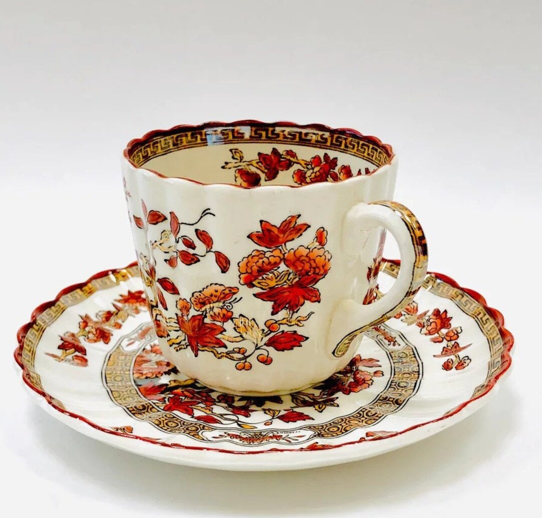 Copeland Spode India Tree Flat Cup and Saucer Set 2 5/8 Newer Backstamp ...