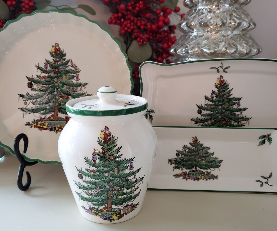 Spode Christmas Tree 9" Quiche Dish| 9" Rectangular Tray W/box| 8 1/4 ...