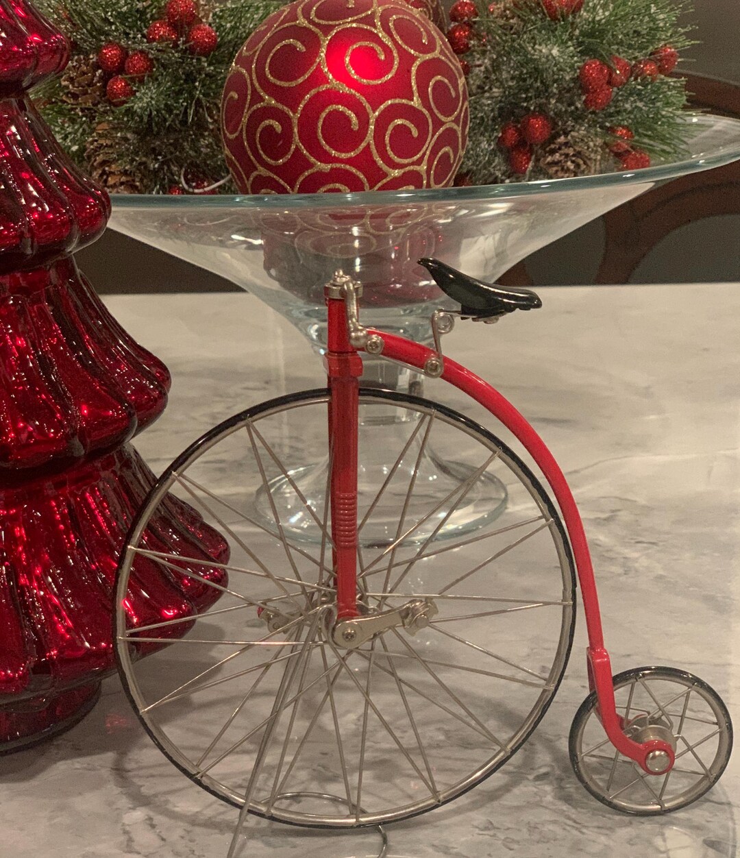 Byer's Choice Penny Farthing Metal Bike | Red With Black Exterior Wheel ...