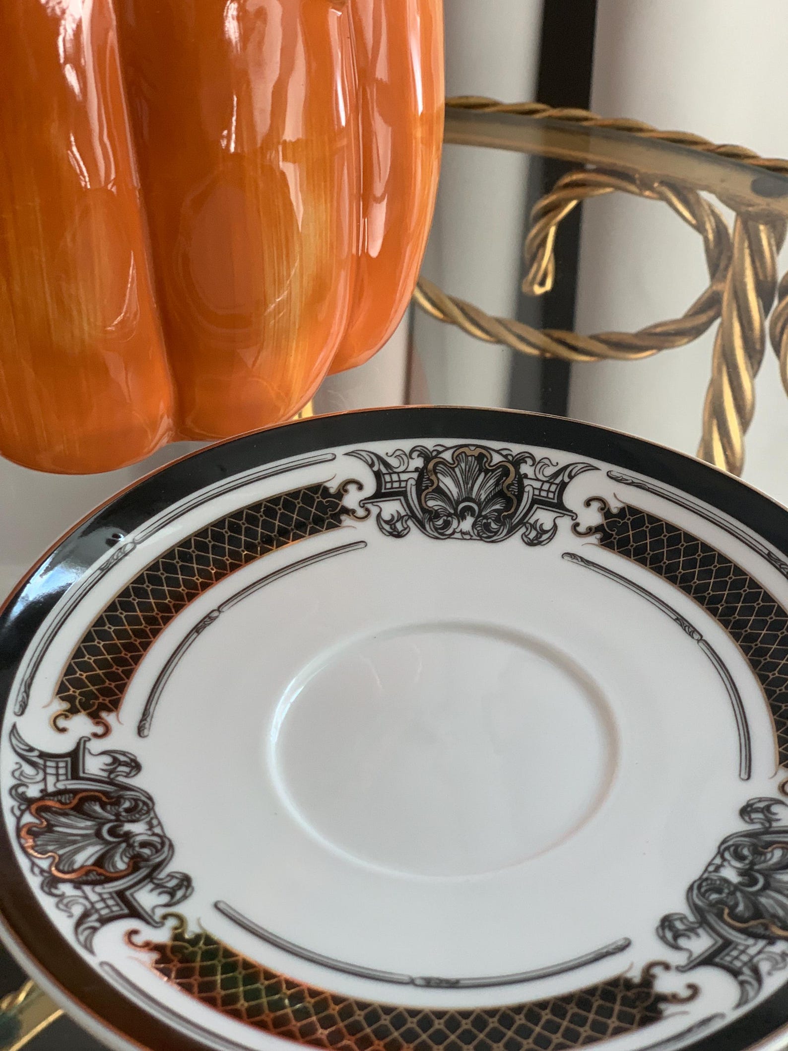 Skull and Crown Gothic Footed Teacup & Saucer Set Black and White With ...