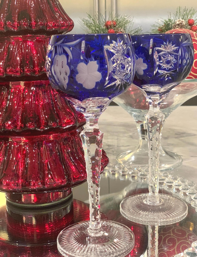 One Nachtman Traube Deep Cobalt Cut to Clear Crystal Wine Hock 8.25 ...