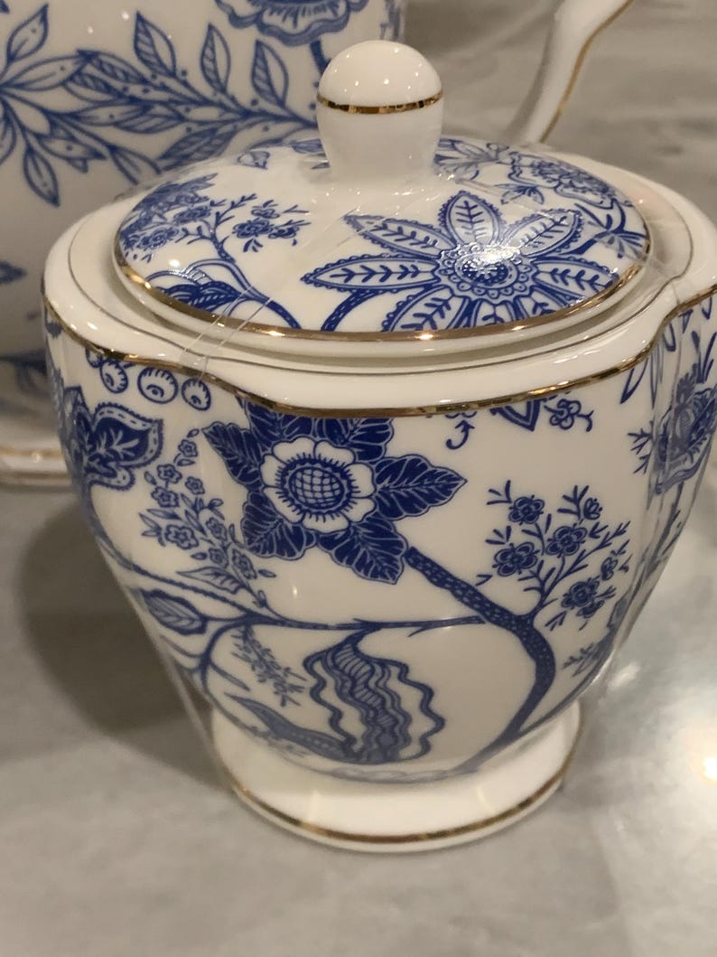 Blue and White Floral Lidded Teapot And/or Sugar & Cream Set | Blue ...
