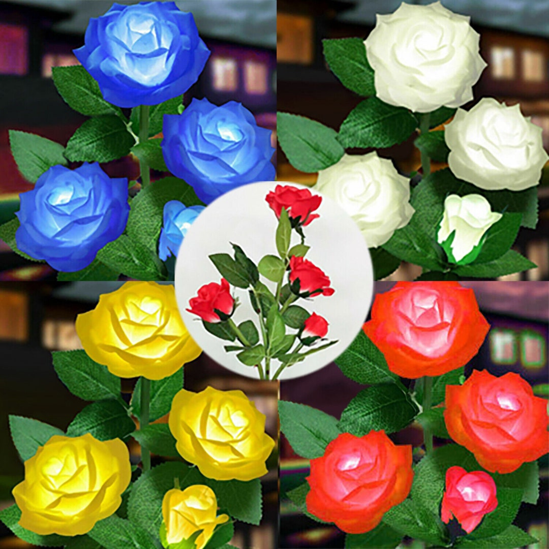 4-pack Solar Powered Rose Flower LED Garden Stake Landscape - Etsy