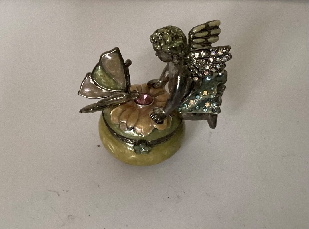 Vintage Cherub Fairy With Butterfly Enamel Hinged Pill Box 3 - Etsy