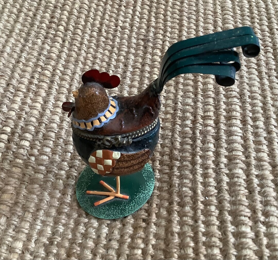 Chicken Rooster Porcelain and Tin Hinged Trinket Box 4 - Etsy