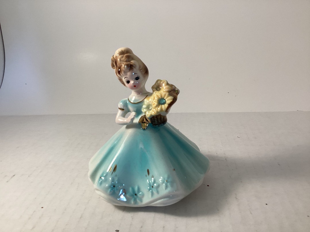 Antique Josef Original Porcelain Blue Dress Girl With Yellow Flowers ...