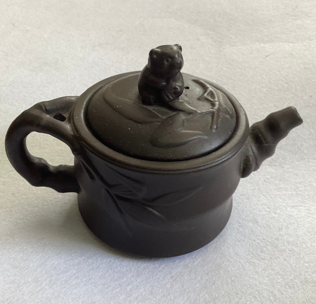 Vintage Chinese Yixing Panda Topped Dark Brown Clay Pottery Teapot ...