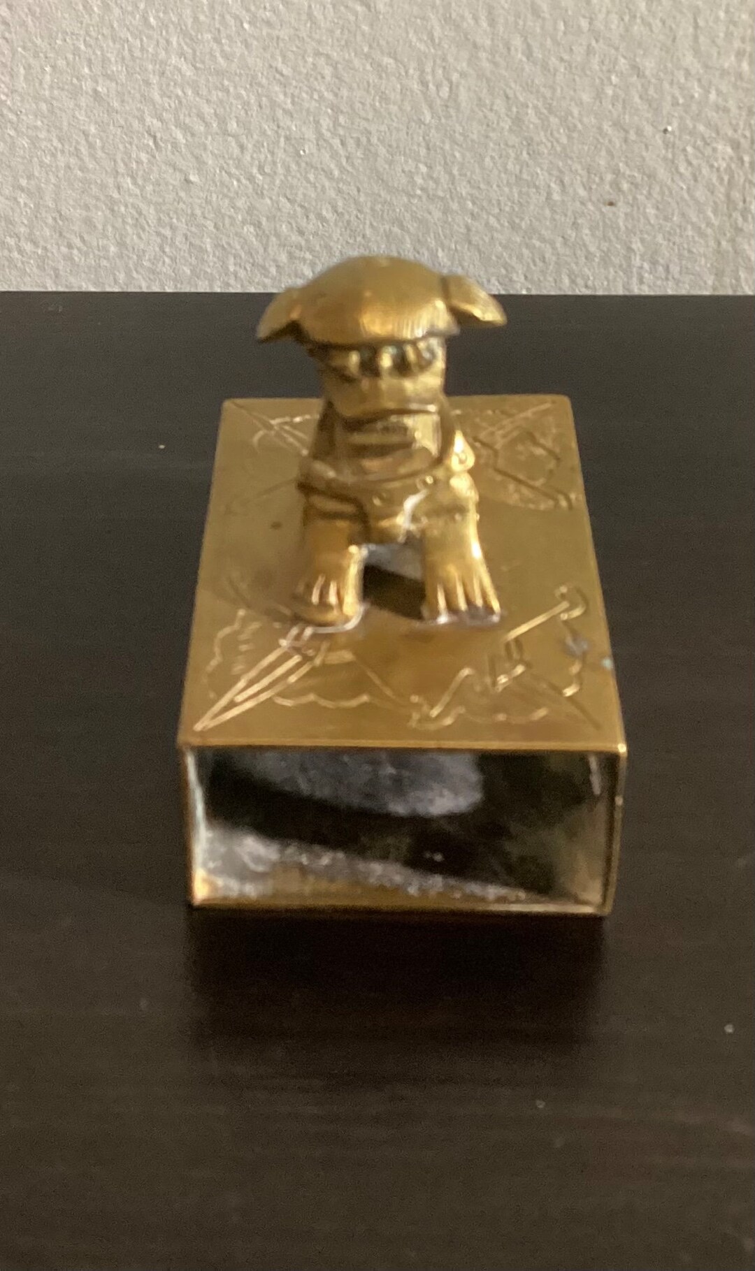 Vintage Chinese Brass Foo Dog Matchbox Cover / Match Safe Artist Signed ...