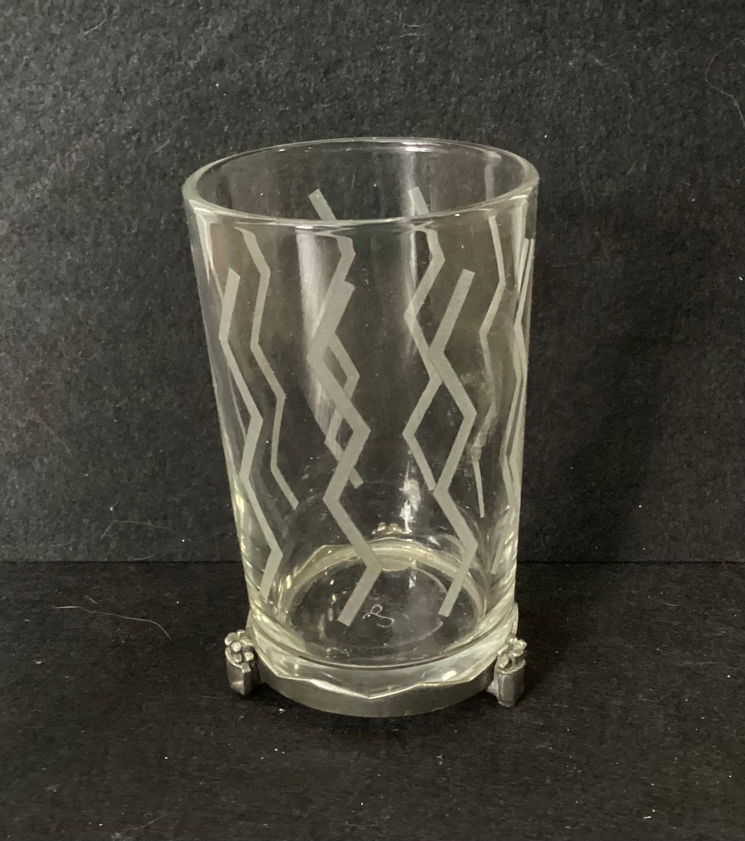 Vintage Etched Crystal Glass Bathroom Water Glass With Pewter Gold Bag ...