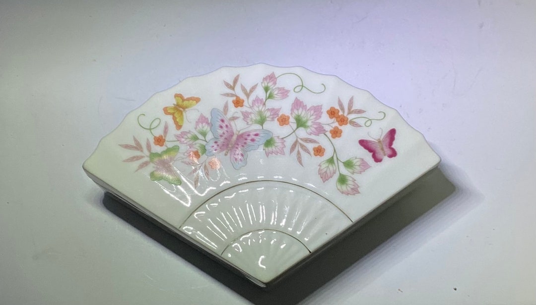 Vintage Avon Porcelain Fan Box With Butterfly Top Marked 5 - Etsy