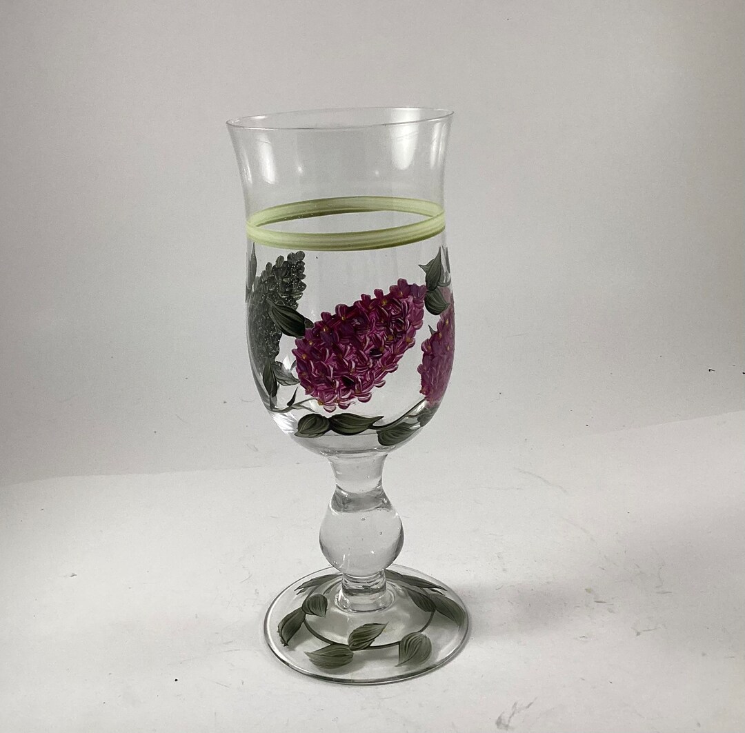 Vintage Romanian Crystal With Hand Painted Grapes Wine Glass Stemware 8 ...